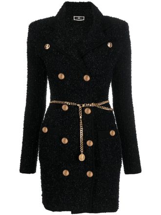 Elisabetta Franchi robe courte en tweed &agrave; boutonni&egrave;re crois&eacute;e - Noir