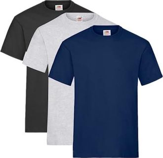 Fruit Of The Loom Lot de 3 t-shirts en tissu épais pour homme Taille M Noir/gris/bleu marine