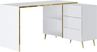 Vente-Unique Vente-unique - Bureau dangle avec tiroirs et niches - Blanc brillant et doré - marzialo