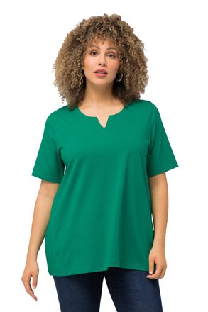 Ulla Popken Damen große Größen Übergrößen Plus Size T-Shirt, A-Linie, Tunika-Ausschnitt, Halbarm smaragd 58+ 807259457-58+