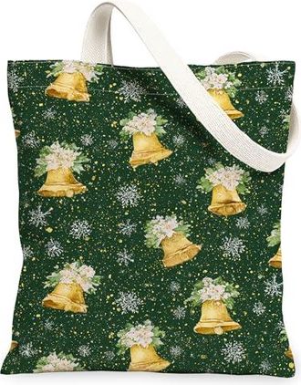 Generic Sac fourre-tout en toile motif cloche, motif floral festif, sacs &agrave; provisions r&eacute;utilisables, respectueux de lenvironnement, l&eacute;gers, lavables &agrave; l&eacute;paule