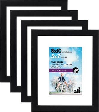 Americanflat Bilderrahmen in Schwarz - 12,7 x 17,8 cm Bilderrahmen mit Passepartout und 20,3 x 25,4 cm Rahmen ohne Passepartout - Technisches Holz mit bruchfestem 