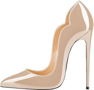 elashe Womens Sexy Slip on Pumps | 4.7 inches High Heel Stiletto Closed Toe Raffin&eacute; pour Wedding & Party Beige EU37