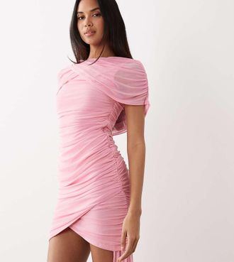 KAIIA Exklusives, anschmiegsames, doppellagiges Minikleid in Babyrosa mit Cape-Detail und seitlicher Drapierung