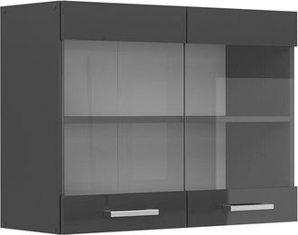 Vicco Meuble de cuisine haut vitr&eacute; R-Line, Anthracite Haute brillance, 80cm Vicco