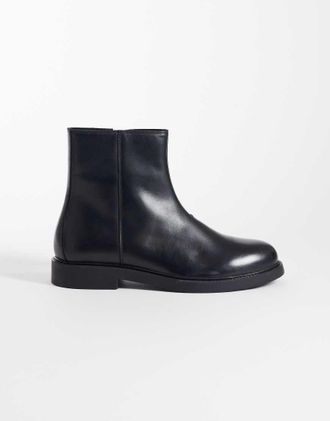Asos Bottines zipp&eacute;es en cuir - Noir