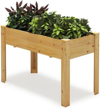 Costway Costway - Jardini&egrave;re Sur&eacute;lev&eacute; en Bois avec Trou de Drainage, Lit de Jardin avec Pieds, Bac de Culture pour Plantes Fleurs V&eacute;g&eacute;taux (Naturel)
