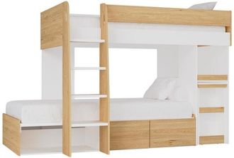 Vente-Unique Lits superpos&eacute;s 2 x 90 x 190 cm avec bureau et rangements - Coloris : Naturel et blanc - LOMIDEN