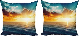 Abakuhaus Ozean Dekokissen Kissenbezug 2er Pack, Majestic Sonnenuntergang über Meer, Modern Accent Doppelseitiger Digitaldruck, 50x50, Türkis Orange