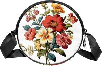 Generic Petit sac &agrave; bandouli&egrave;re rond pour femme, motif floral avec fermeture &eacute;clair, bretelles r&eacute;glables, style d&eacute;contract&eacute;, pour femmes et filles