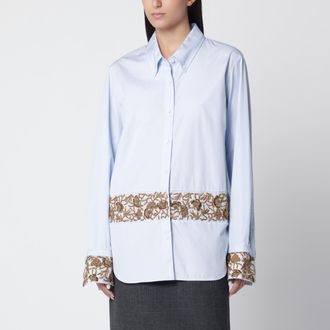 Dries Van Noten Hellblaues Hemd aus Baumwollpopeline mit Stickerei