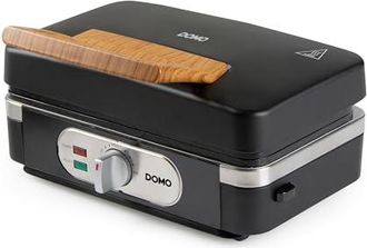 Domo DO9278C Appareil multifonction 3 en 1 - Croque monsieur - Gaufrier - Gril contact - 1100 W - Design noir mat avec poign&eacute;e en bois