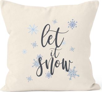 Autiga Kissenbezug Weihnachten Let it Snow Eiskristalle Schnee Christmas Winter Natur 40cm x 40cm