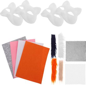 BESPORTBLE NUOBESTY DIY Katzenmasken Wei&szlig;es Pl&uuml;sch Blank Mask Kit zum Bemalen mit PVC Katzenmasken Stoffst&uuml;cke Fellstreifen Netz eins&auml;tze f&uuml;r Cosplay Maskerade K