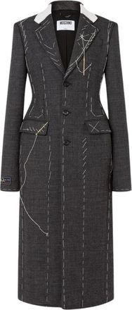 Moschino Femme, Manteaux, Gris, Taille: 42 FR Manteau en toile de laine brod&eacute;e