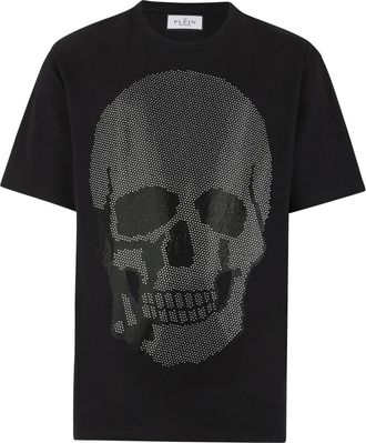 Philipp Plein Homme, Tops, Noir, Taille: L T-Shirt Col Rond T&ecirc;te de Mort Pierres