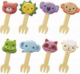 Torune Tonune Mamas Assist Lunch Box Accessories Bento Decoration Japanese Food Fork Picks Lunch Cute Animal Set of 8 Pieces (Bear, Lion, Koala, Monkey, Hipp