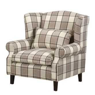 Maison Belfort home24 Ohrensessel XL Braun/Beige/Braun/Beige Webstoff Aldina ohne Hocker 93 x 93 x 87cm