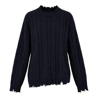 Akep Pullover mit Zopfmuster und Rundhalsausschnitt - - Knitwear - Damen - Blau - S