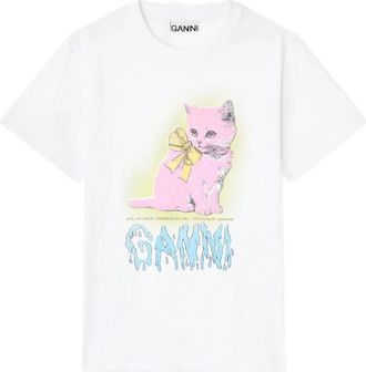 Ganni T-Shirt mit Grafikdruck Kurzarm - - Tops - Damen - Wei&szlig; - XS