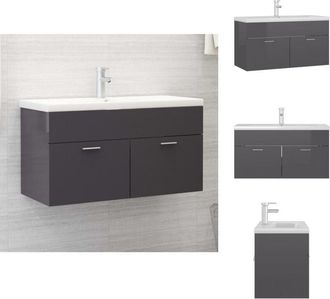 vidaXL Waschbeckenunterschrank mit Einbaubecken Hochglanz-Grau - Waschbeckenunterschrank - Holzwerkstoff - Küchenmöbel - Badezimmermöbel - Grau