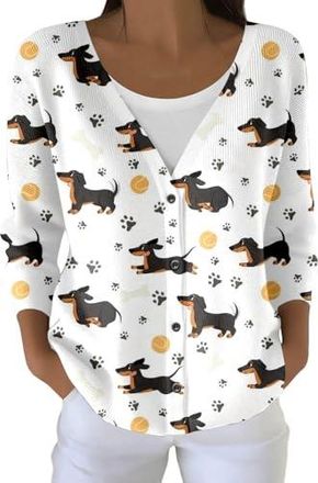 Generico Cardigan en tricot à manches longues épais et élégant pour femme pour la mi-saison avec imprimé de chat Vêtements de mode dhiver Manteau en tricot pou