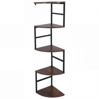 Hhg [NEUWERTIG] Eckregal HHG-610, H&auml;ngeregal Wandregal Winkelregal, 5 Ebenen Industrial Metall Melamin MVG 128x30x30cm dunkelbraun