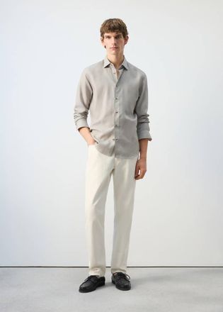 Mango Chemise regular-fit 100 % lyocell &agrave; rayures olive - Homme - XXL - MANGO MAN