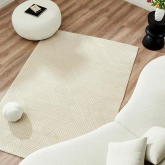 Nazar Rugs Tapis doux pour salon, chambre &agrave; coucher - Beige - Couleur unie - Motif g&eacute;om&eacute;trique - Grand tapis de couloir (160 cr&egrave;me, 120 x 160 cm)
