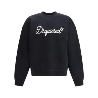 Dsquared2 Homme, Sweatshirts et sweats &agrave; capuche, Noir, Taille: XL SweaT-shirt ras du cou en coton avec ourlet c&ocirc;tel&eacute;