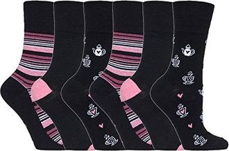 Sock Snob Gentle Grip - 6 paires Femme sans &eacute;lastique diab&eacute;tiques chaussettes pas de caoutchouc non comprimantes 37-42 eur (GG171 Kettle/Teacups)