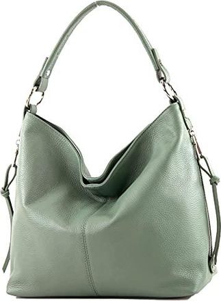 modamoda.de Ital Shopper Sac &agrave; bandouli&egrave;re en cuir grande T160, Couleur:Graugr&uuml;n