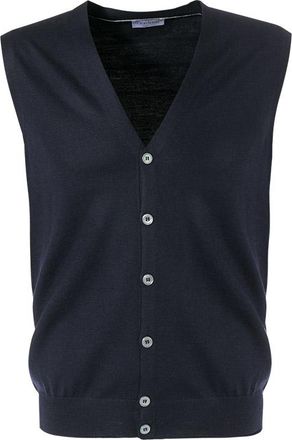 Gran Sasso Herren Strickweste blau Schurwolle unifarben