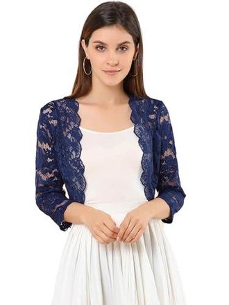 Allegra K Bol&eacute;ro Femme &Eacute;l&eacute;gant en Dentelle Floral &agrave; 3/4 Manches Cardigan Transparent &agrave; Haussement d&Eacute;paule Bol&eacute;ro pour Mariage et F&ecirc;te Gilet Court L&eacute;ger Devant O