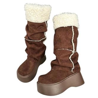 Generic JJDFW Bottes de neige plates pour femme avec doublure en fourrure et doublure en fourrure, caf&eacute;, 37 1/3 EU