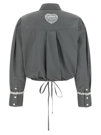 Ganni Lace-Trimmed Cropped Shirt - Gray