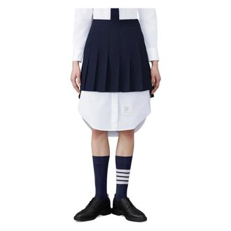 Thom Browne Femme, Jupes, Bleu, Taille: 38 FR Twill Mini Pleated Skirt