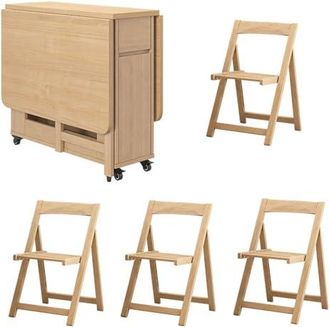 Generic Table de salle à manger pliante en bois massif avec 4 chaises rembourrées - Parfait pour les salles à manger, les balcons et les espaces compacts - De