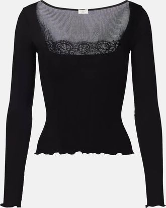 Saint Laurent Top en soie &agrave; dentelle