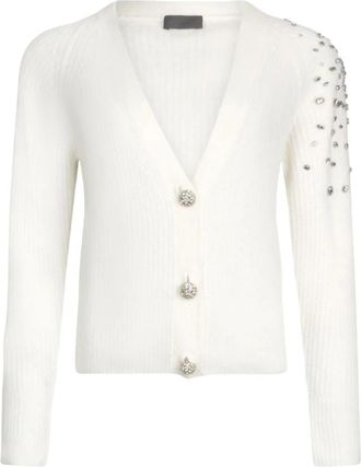 Liu Jo Femme, Pulls, Blanc, Taille: 40 FR Cardigan en laine avec broderie de bijoux