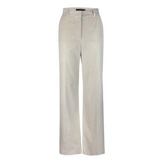 Max Mara Pantalon large en velours de coton &agrave; rayures - Femme - Pantalons - Blanc - Taille: 40 FR