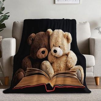 Generic Plaid Couverture Flanelle 70 x 100 cm, Color&eacute; Couverture Douce Et Chaude pour Lit ou Canap&eacute; Salon - Ours en Peluche Simple Imprim&eacute; Anti-Pilling Hypoal