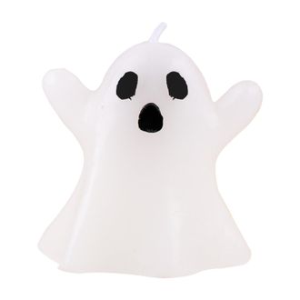 Generico Gruselige Geisterkerze, dekorativer Halloween-Akzent, niedlicher ästhetischer Designstil, realistische Flammenoptik mit sanftem Licht, Geisterkerze fü