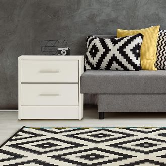 ML Design ML-Design Nachttisch mit 2 Schubladen, Wei&szlig;, aus Holz, 38 x 37 x 34 cm, Alu Griffe, Nachtschrank Nachtkommode Kommode Nachtkonsole Beistelltisch, pass