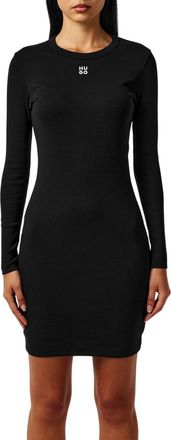 HUGO BOSS Hugo - Bodycon Kleid f&uuml;r Damen, Rundhalsausschnitt, Lang&auml;rmlig (Schwarz)