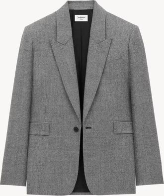 Saint Laurent Prince of Wales Wool Blazer - Grey