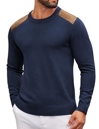 Coofandy Pull Homme Col Rond Manches Longues Basique D&eacute;contract&eacute; Mode Pull Tricot Bleu Fonc&eacute; XL