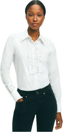 Brooks Brothers Wei&szlig;e- b&uuml;gelfreie Stretch-Baumwoll-Smokinghemd - - Blouses & Shirts - Damen - Wei&szlig; - M