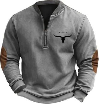 Generic Pull pour homme avec impression 3D, sweat-shirt pour homme, fermeture &eacute;clair 1/4, T-shirts &agrave; manches longues, vintage, d&eacute;contract&eacute; et tendance, sans c