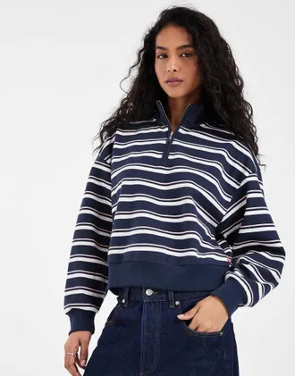 Levi's Sweatshirt mit Viertelrei&szlig;verschluss und Streifen in Blau